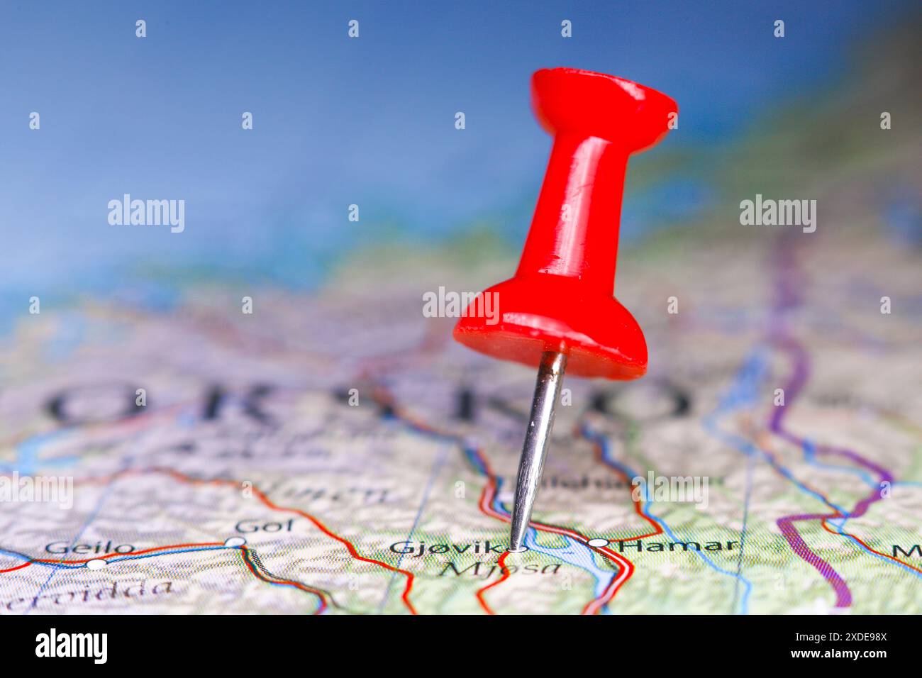 Gjovik, Norway pinned on map Stock Photo - Alamy