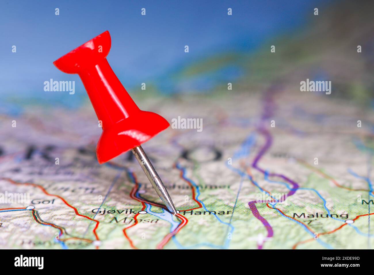 Hamar, Norway pinned on map Stock Photo - Alamy