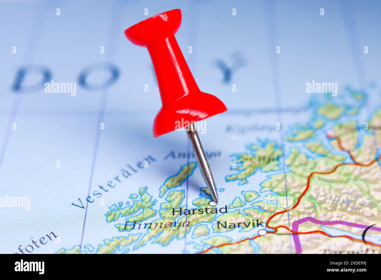Harstad, Norway pinned on map Stock Photo - Alamy