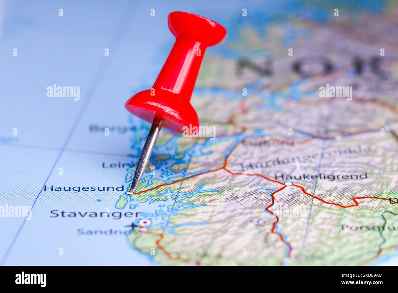 Haugesund, Norway pinned on map Stock Photo - Alamy