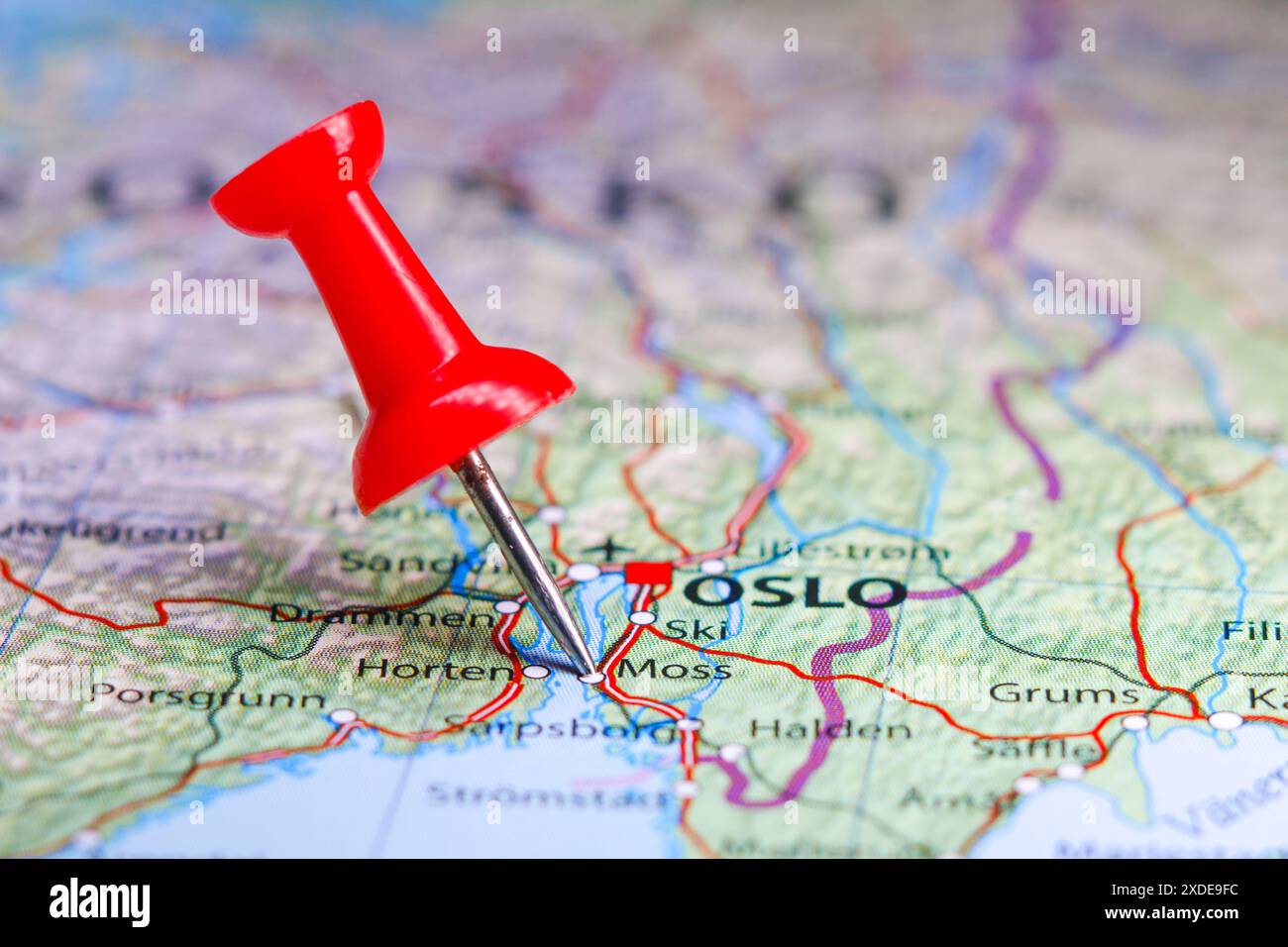 Moss, Norway pinned on map Stock Photo - Alamy