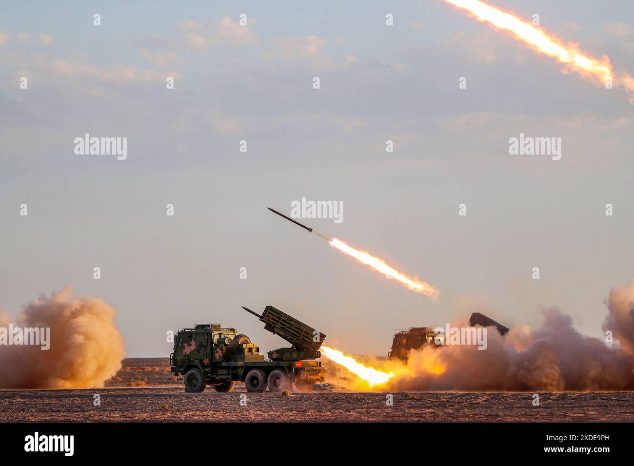 JIUQUAN, CHINA - JUNE 20, 2024 - A rocket launcher unit conducts ...