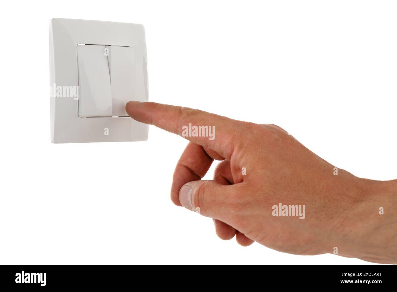 Finger Pressing Light Switch Isolated Stock Photo - Alamy
