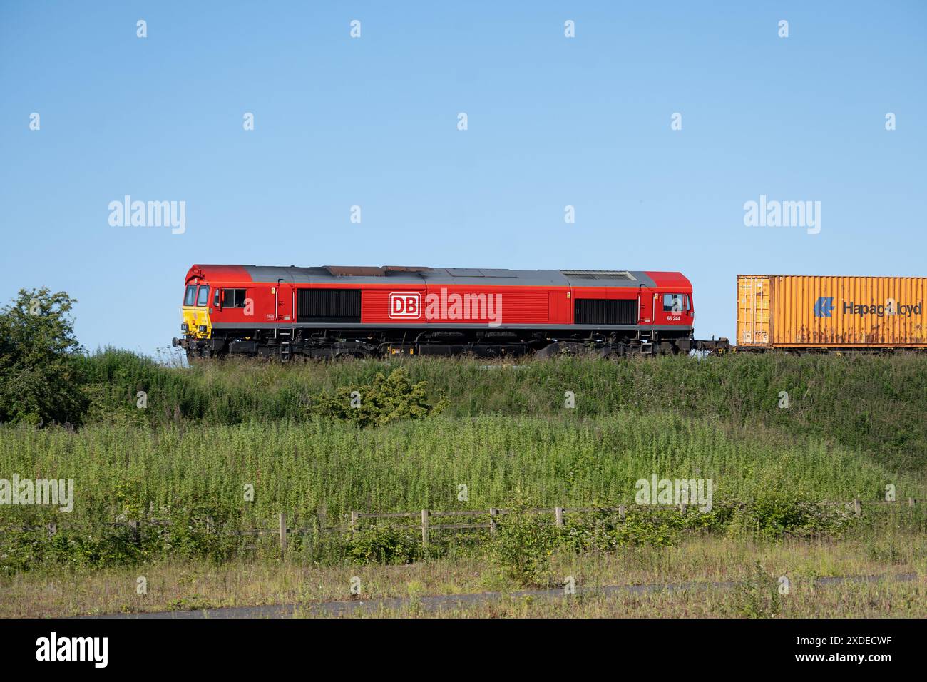 DB class 66 diesel locomotive No. 66244 pulling a freightliner train ...