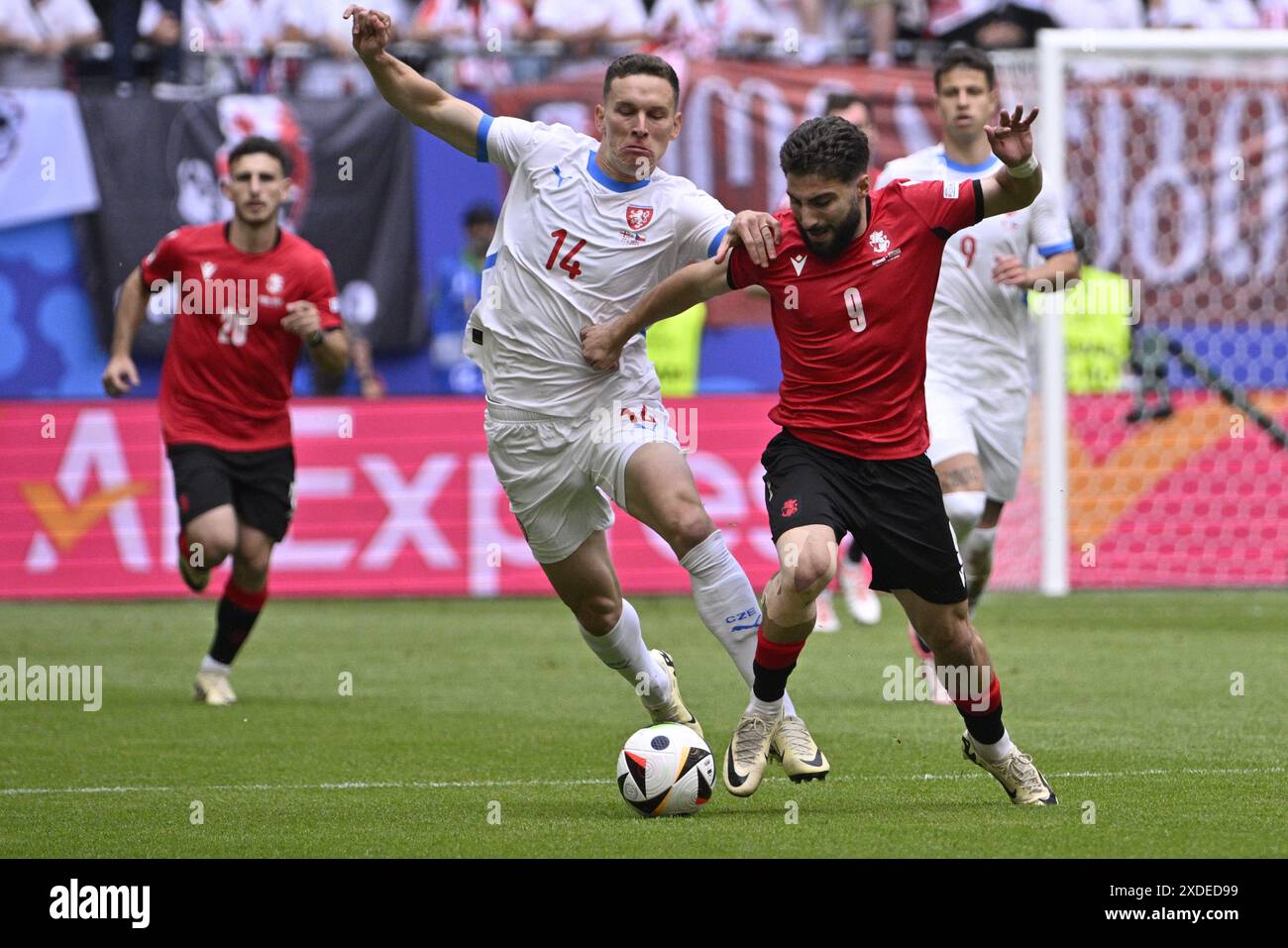 L-R Lukas Provod (CZE) and Zuriko Davitashvili (GEO) in action during ...