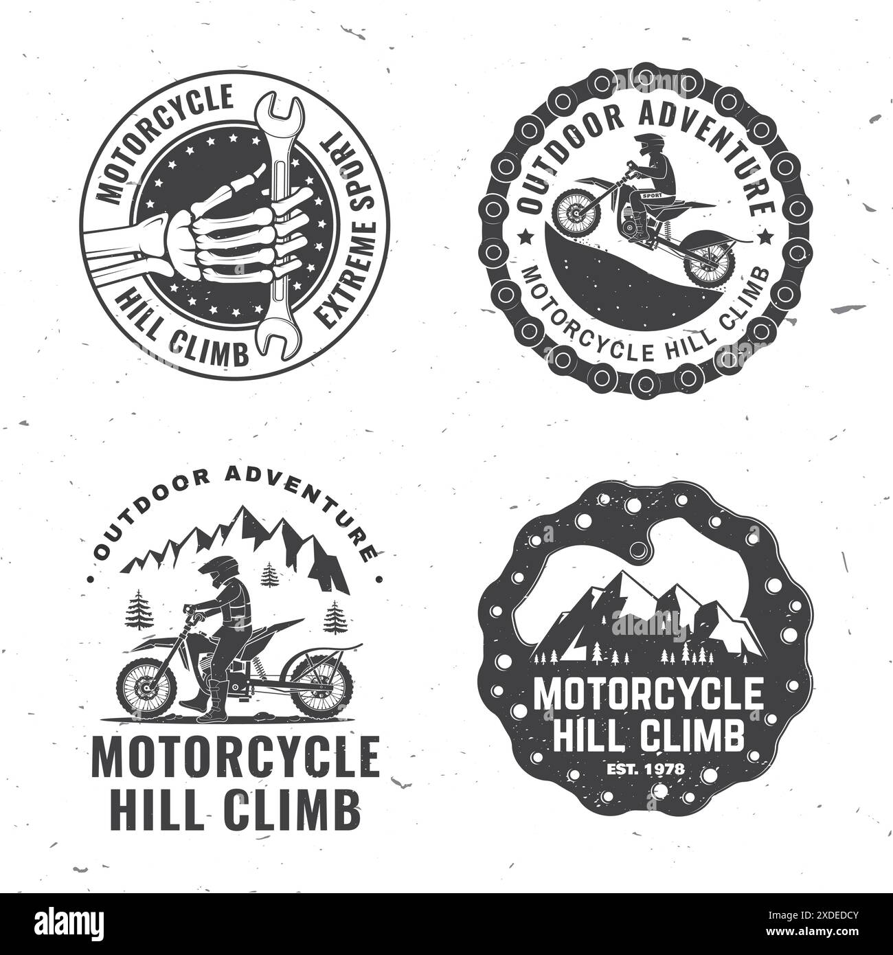 Set of motorcycle hill climb logos, badges, stickers. Vector. Extreme ...