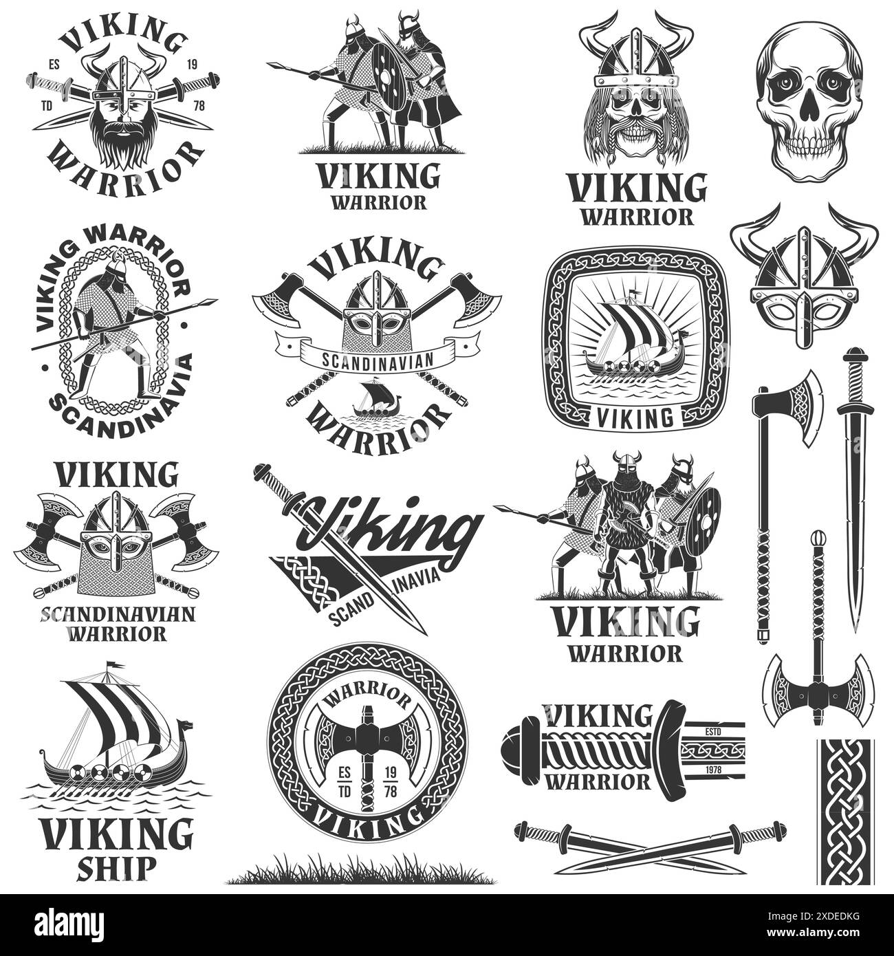 Set of viking warrior logos, badges, stickers. Vector illustration. For ...