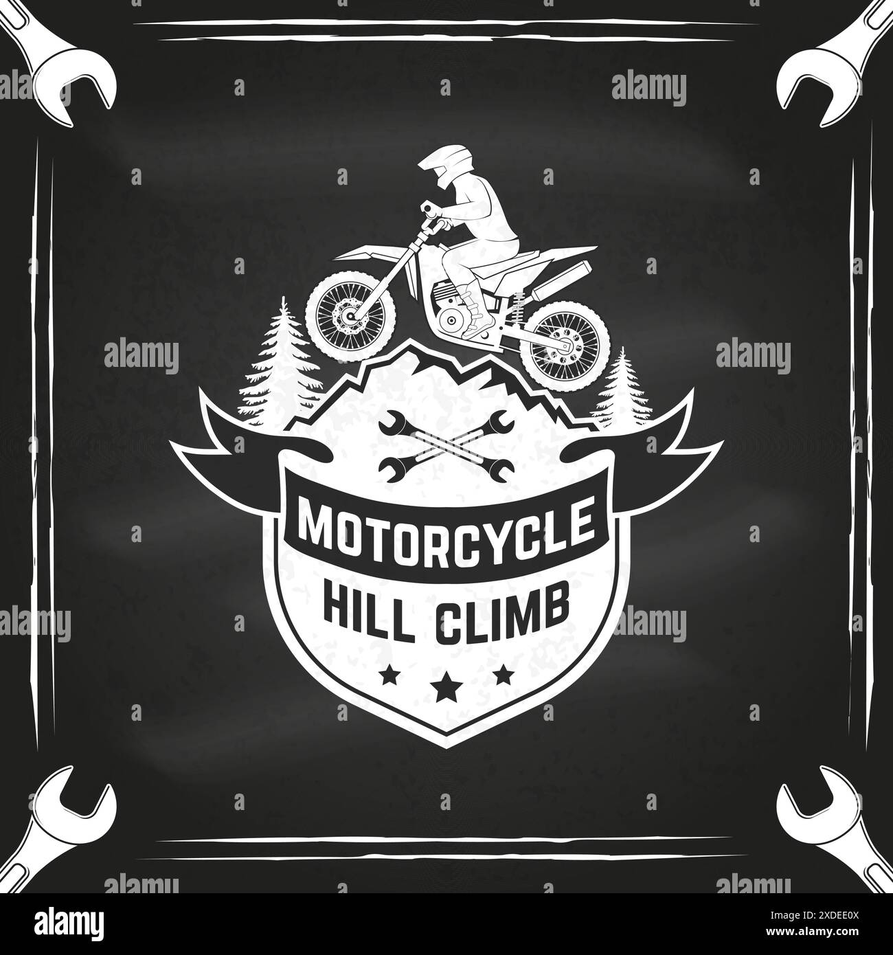 Motorcycle hill climb logo, badge, sticker on the chalkboard. Vector ...