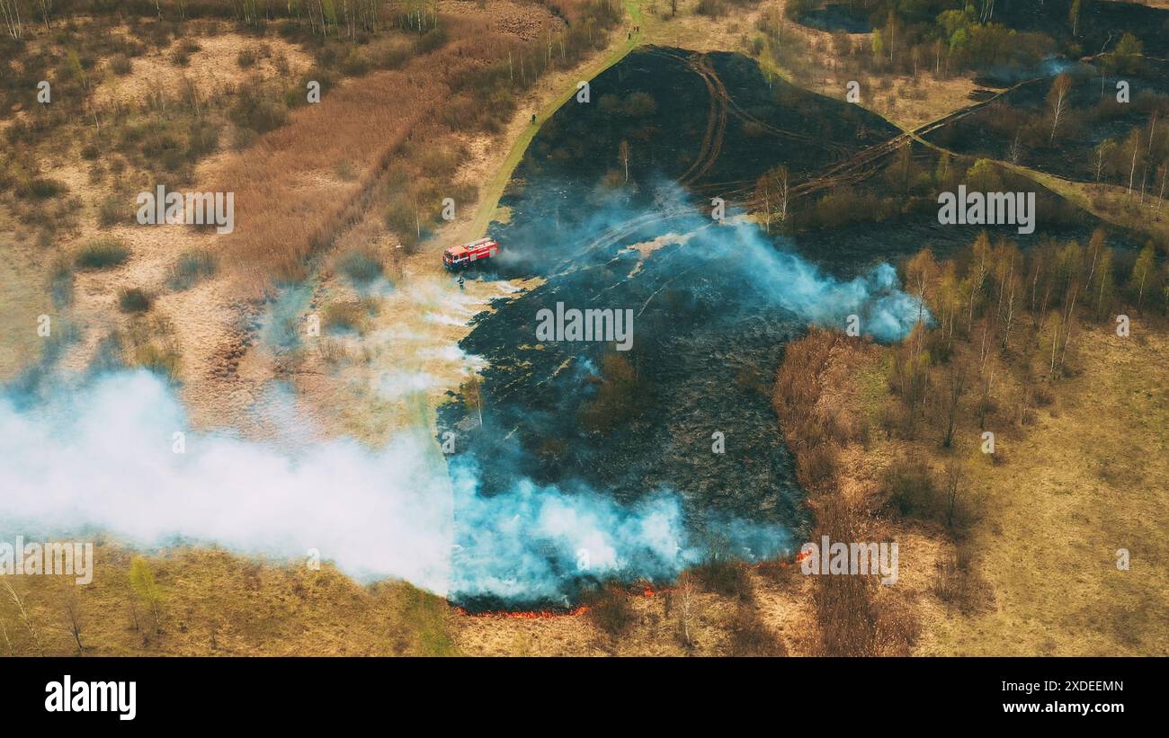 Aerial View Spring Dry Grass Burns During Drought Hot Weather Stock ...