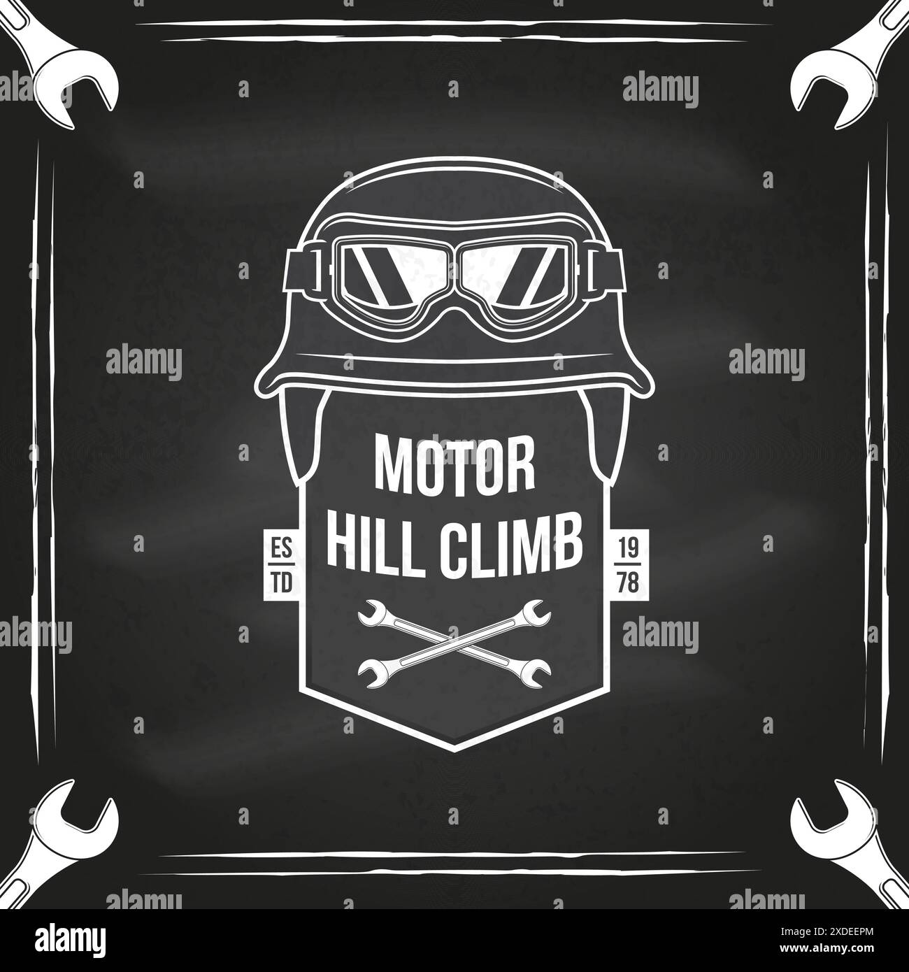 Motorcycle hill climb logo, badge, sticker on the chalkboard. Vector ...