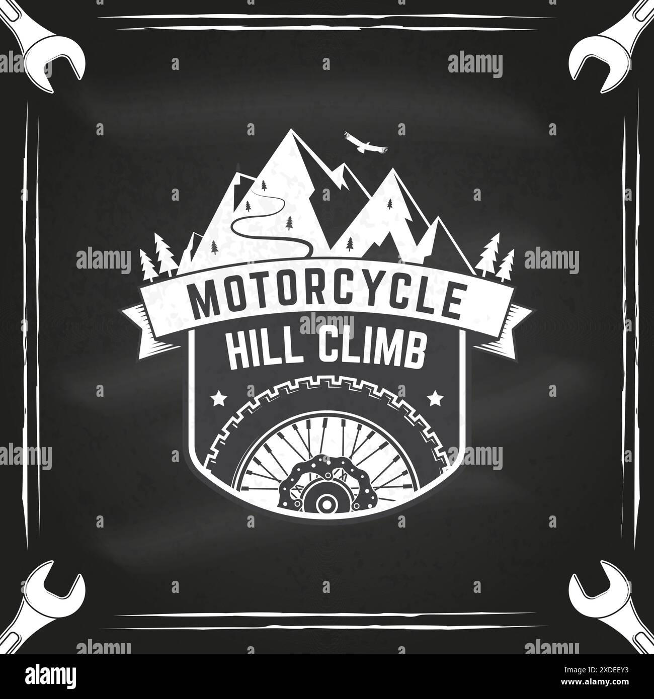 Motorcycle hill climb logo, badge, sticker on the chalkboard. Vector ...