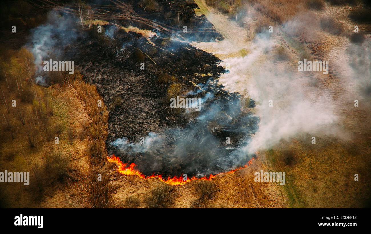 Static Shot Elevated Aerial Drought Bush Fire And Smoke. Wild Op Stock ...