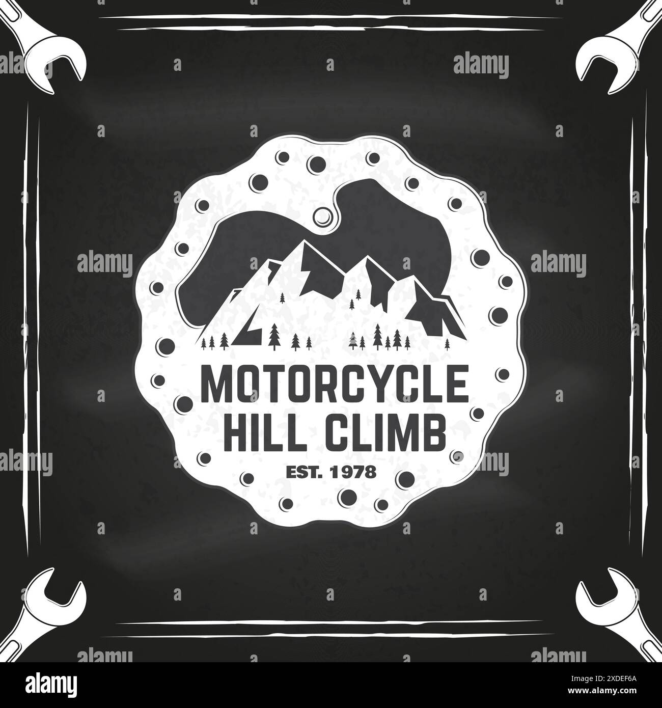 Motorcycle hill climb logo, badge, sticker on the chalkboard. Vector ...