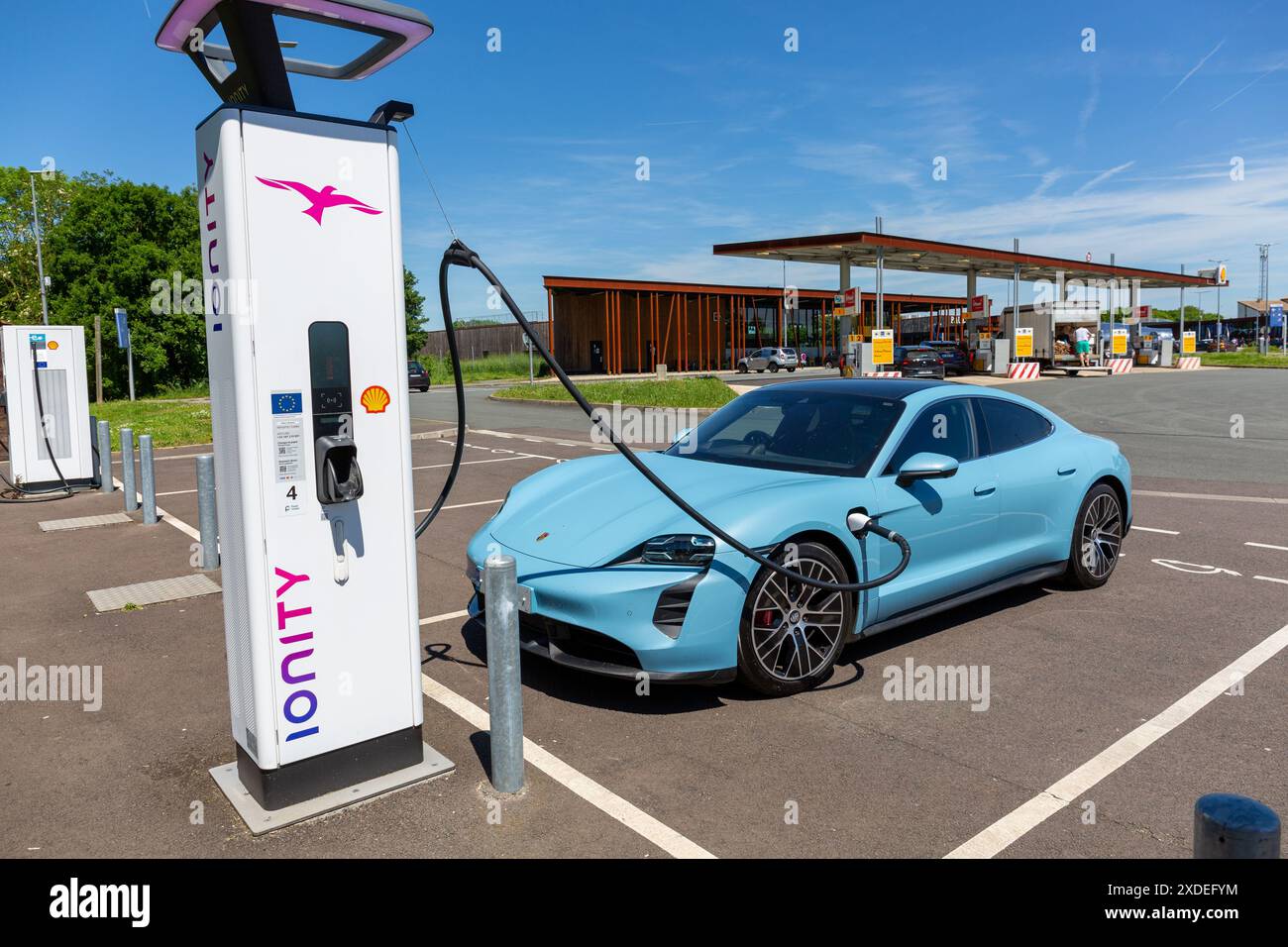 Porsche Taycan charging at an Ionity EV Charging point, France Stock ...