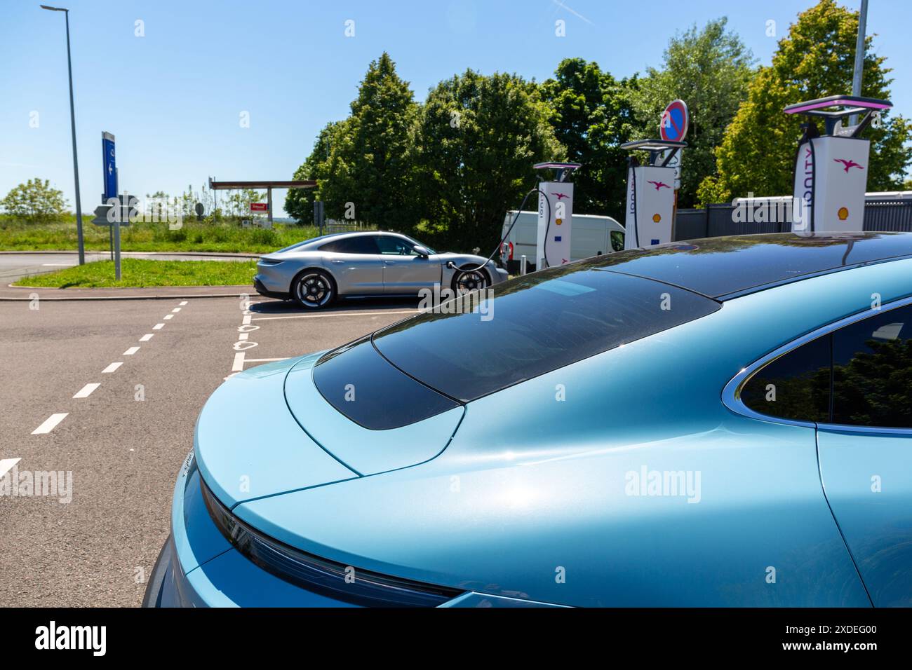 Porsche Taycan charging at an Ionity EV Charging point, France Stock ...