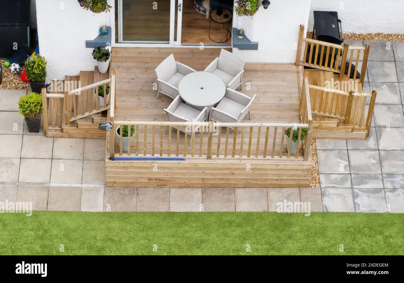 New decking built in garden at private building renovation Stock Photo ...
