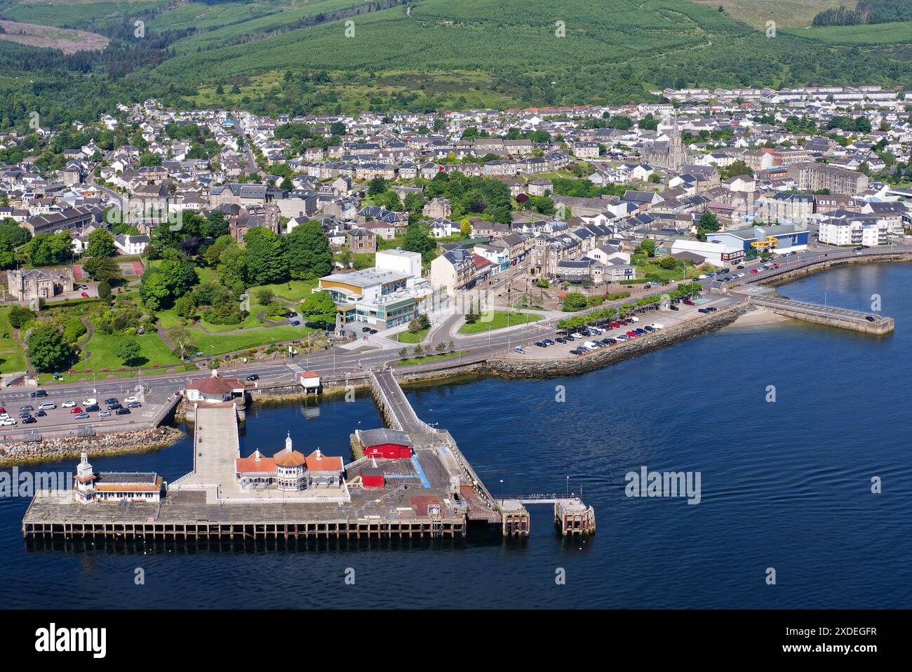 Dunoon victorian pier, derelict wooden structure and buildings Stock ...