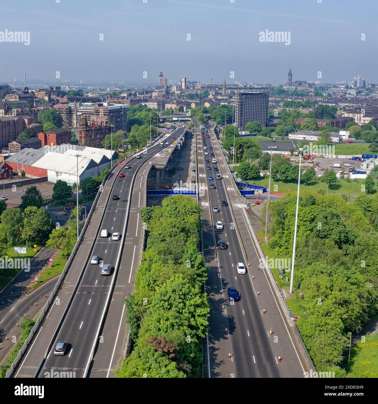 Glasgow city aerial view looking west over the M8 motorway Stock Photo ...
