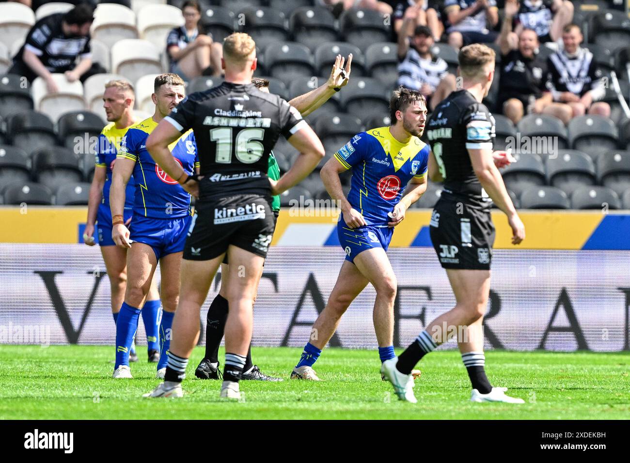 Adam Holroyd of Warrington Wolves gets sin binned during the Betfred ...
