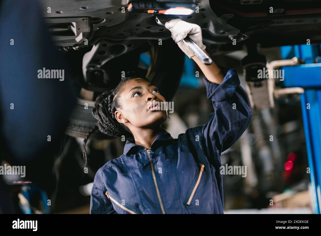 Mechanic African Women Staff Working Repair Vehicle in Car Service ...