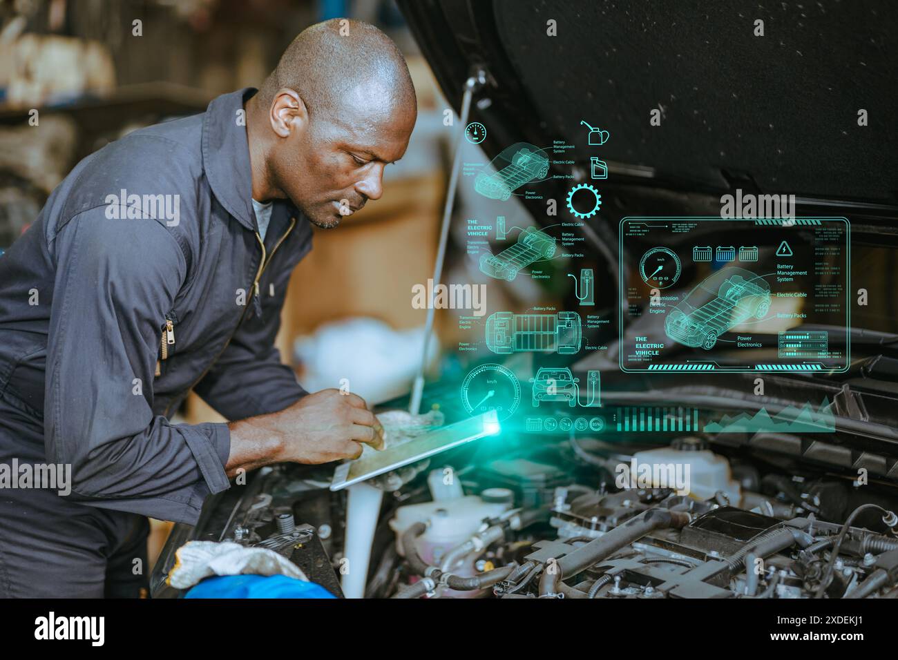 Engineer Mechanic using Advance technology software application check tuning engine car ECU ...