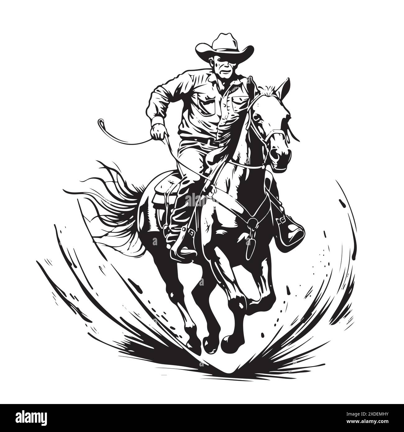 American cowboy riding horse . Hand drawn illustration. Hand sketch ...