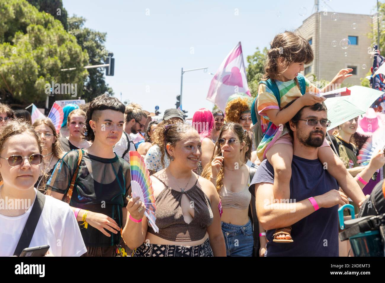 Haifa, Israel June 21, 2024, Pride. People with makeup and rainbow ...