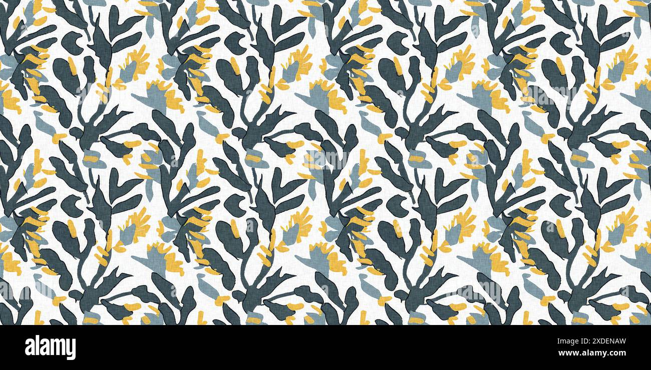 Modern printed fabric flower block print pattern with linen texture ...