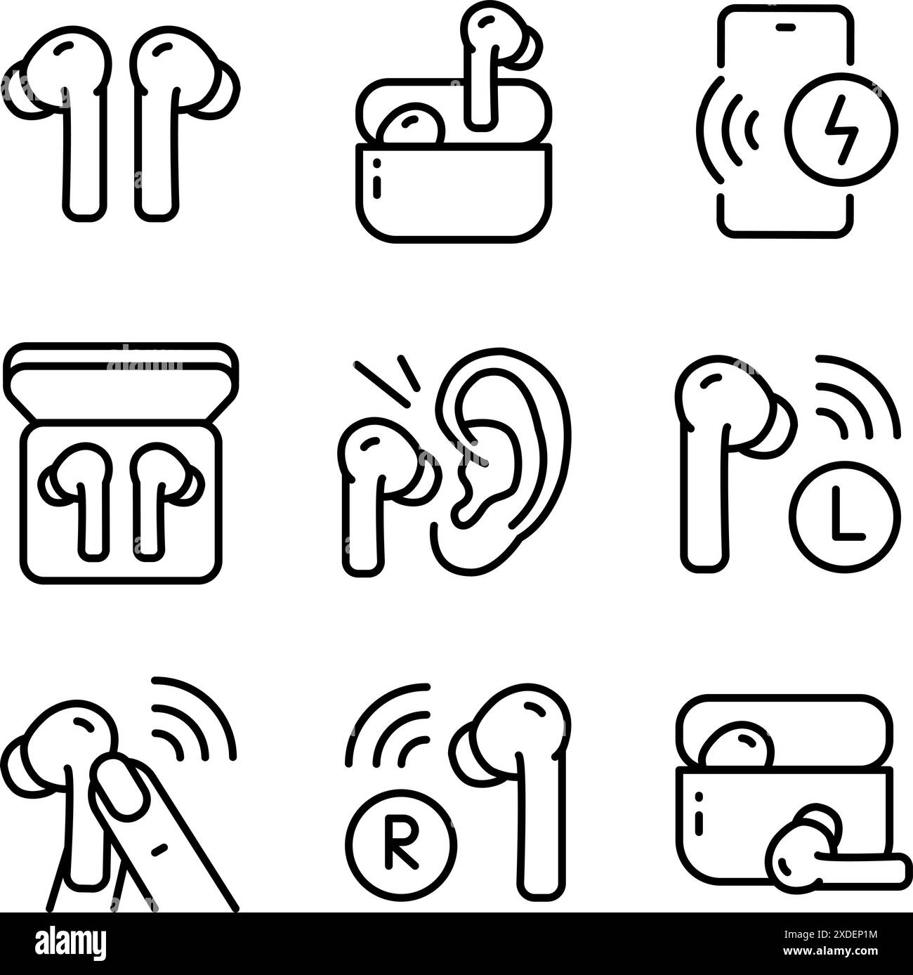 Wireless earbud outline icons set. Vector line icon for web design ...