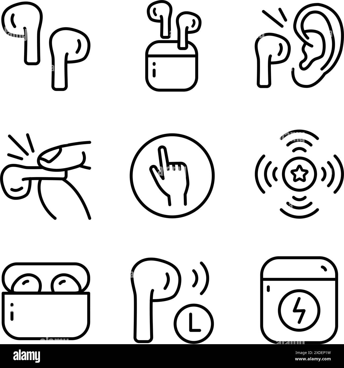 Wireless earbud outline icons set. Vector line icon for web design ...