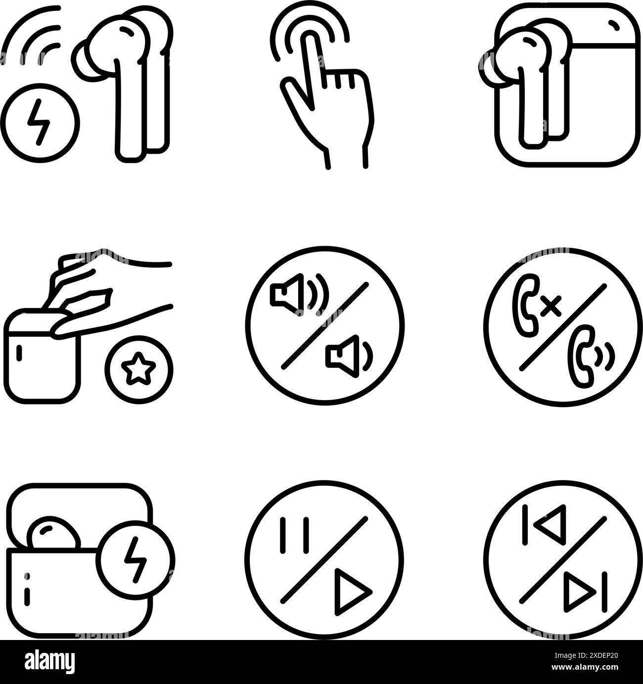 Wireless earbud outline icons set. Vector line icon for web design ...