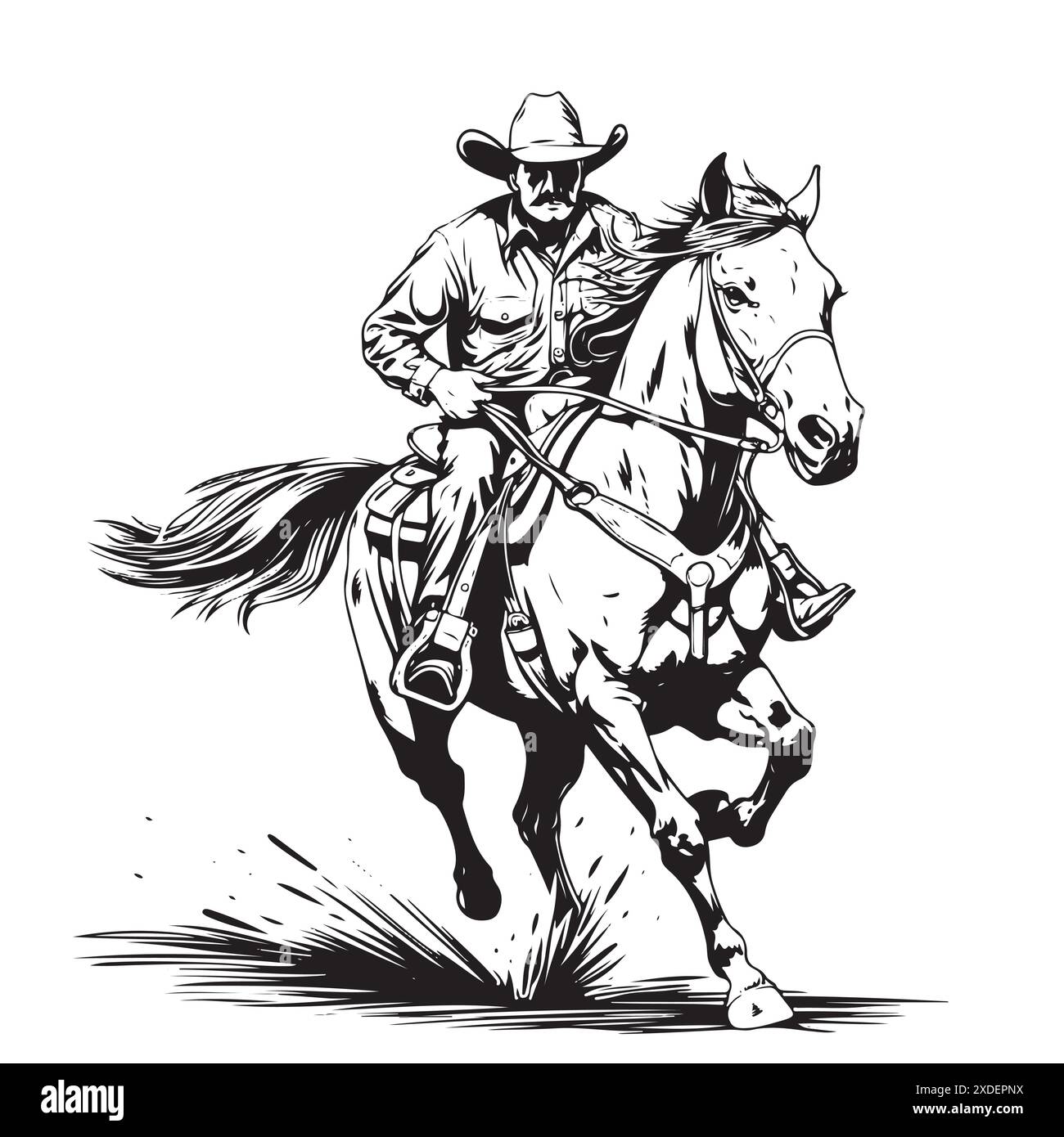 American cowboy riding horse . Hand drawn vector illustration. Hand ...