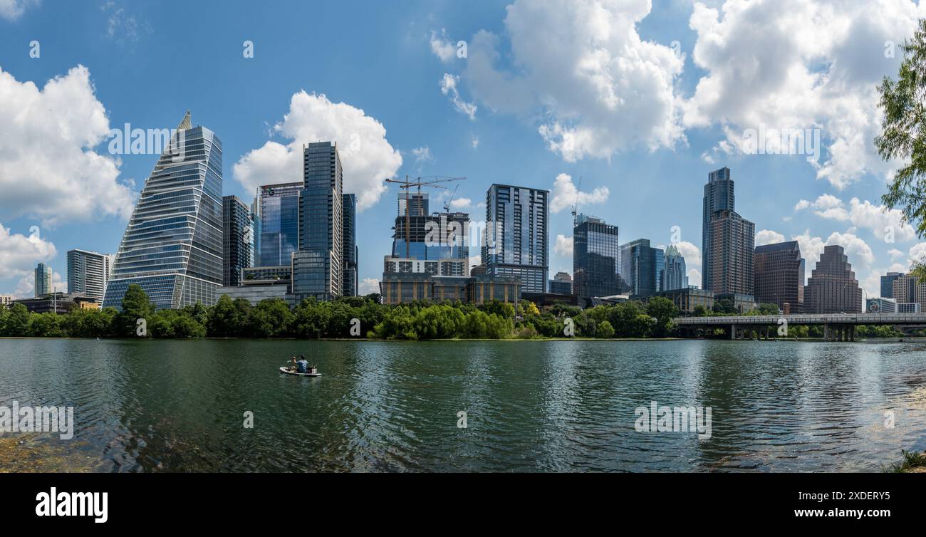 Austin, TX - 15 June 2024: Modern buildings and offices by the Colorado ...