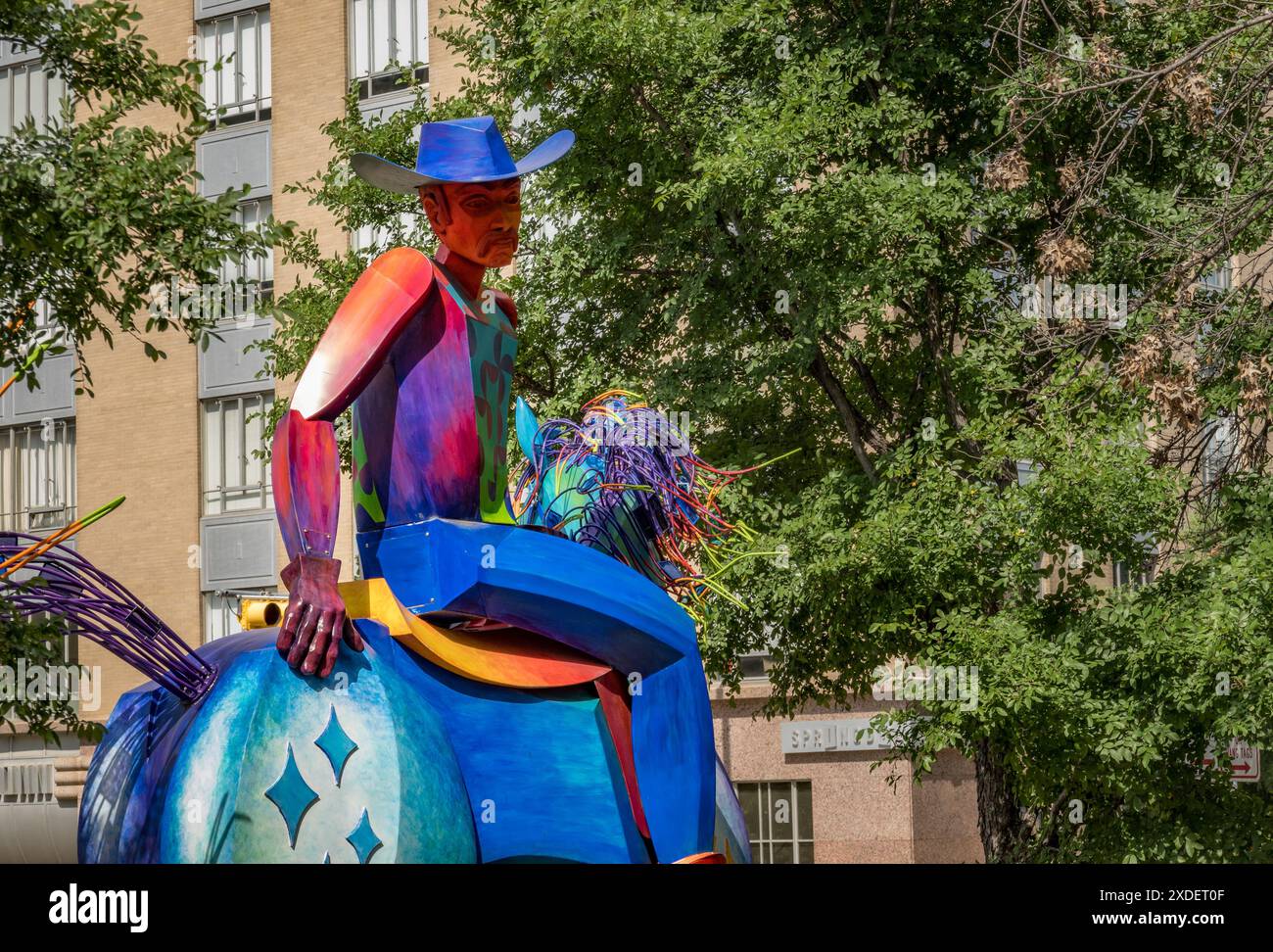 Austin, Texas - 15 June 2024: Tracking the end of the rainbow statue by ...