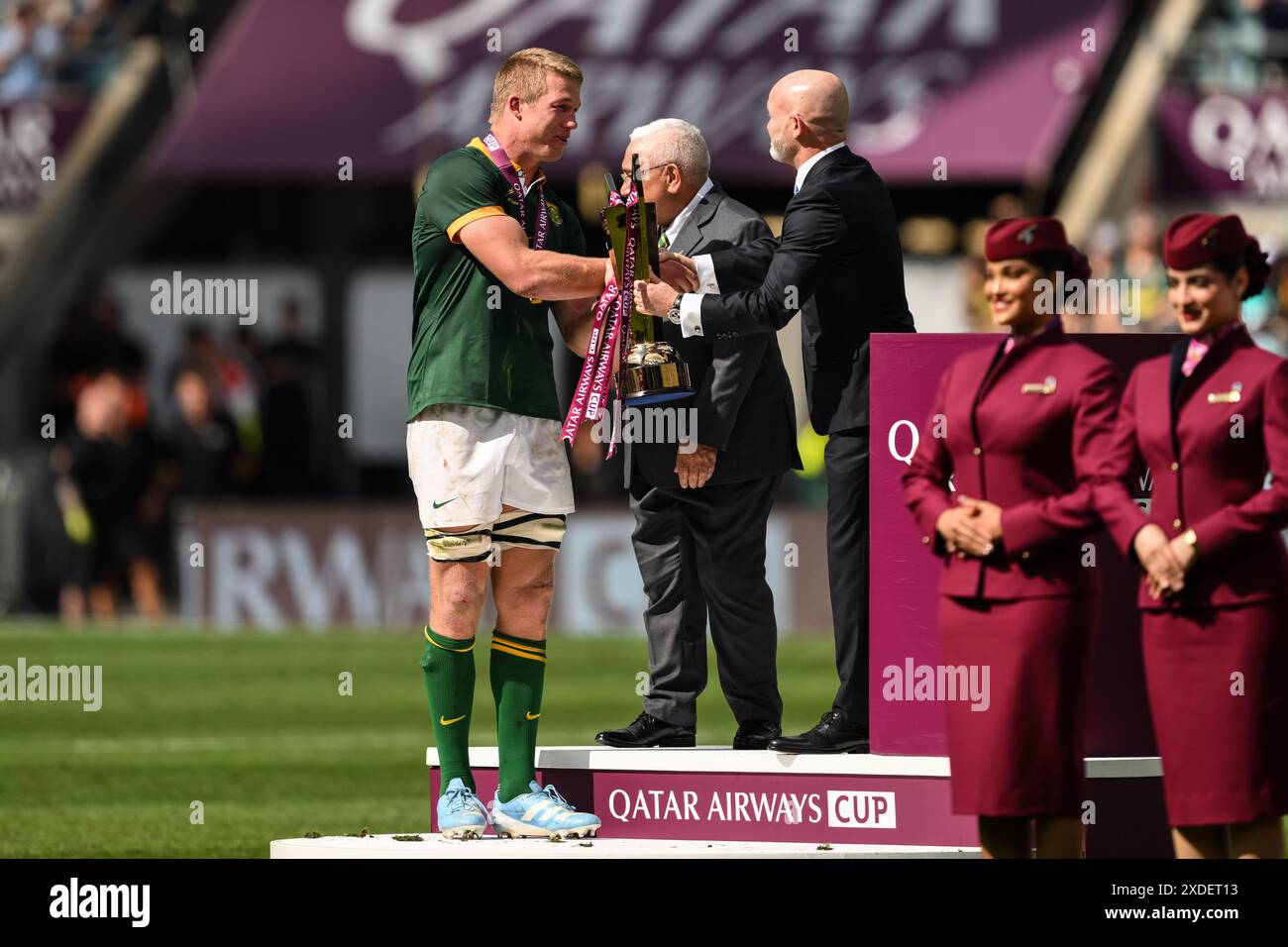 Pieter-Steph du Toit South Africa collects the Qatar Airways Cup after ...