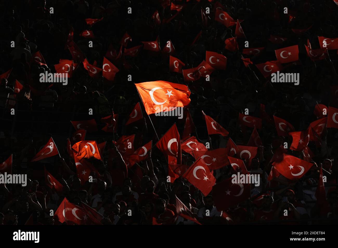 A general view of Turkey fans as they wave flags ahead of the UEFA Euro ...