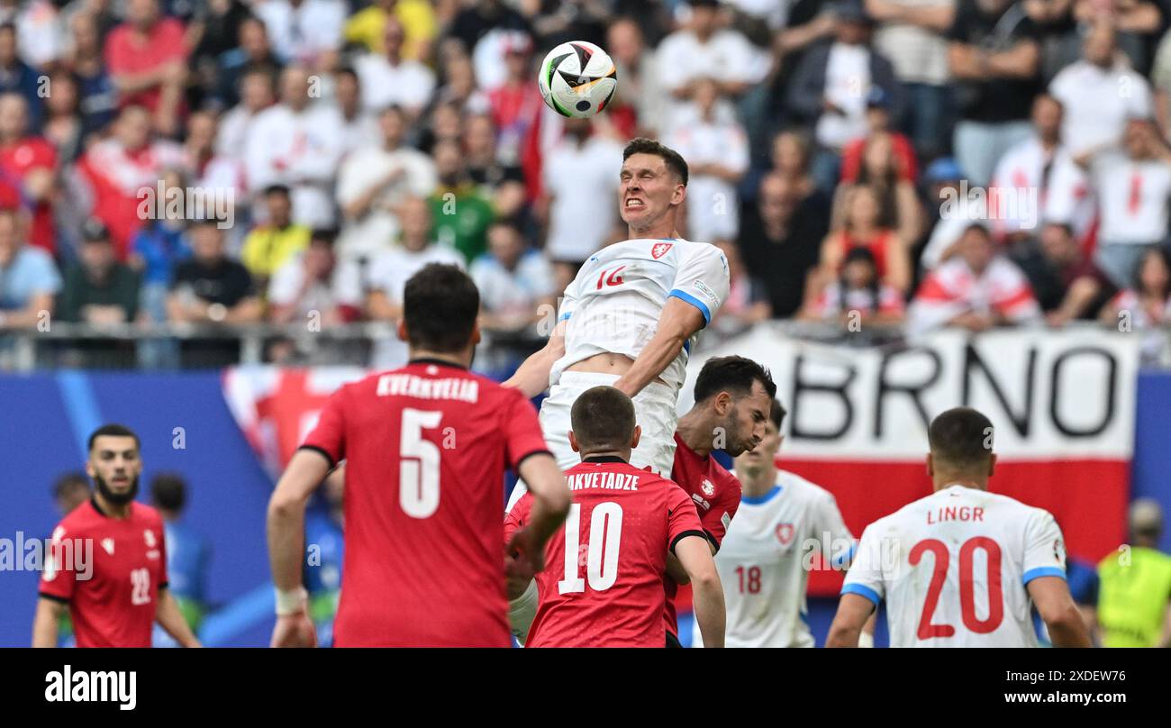 Hamburg. 22nd June, 2024. Lukas Provod (top) of the Czech Republic vies ...
