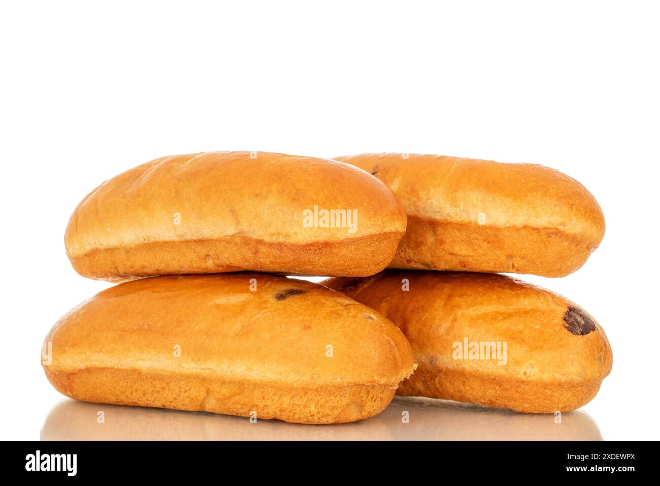 Four sweet buns, macro, isolated on white background Stock Photo - Alamy