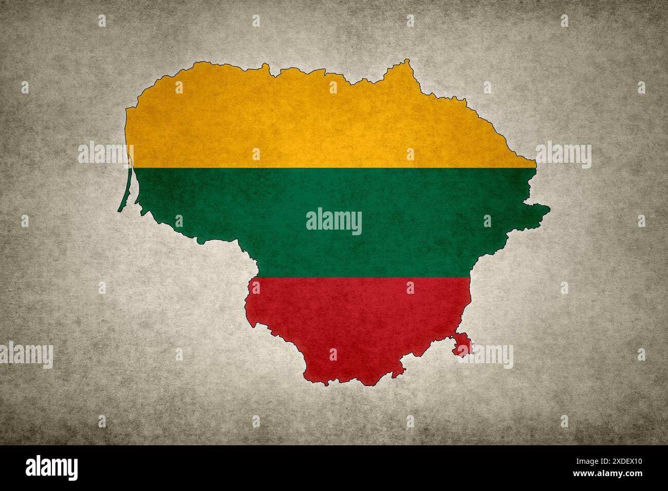 Grunge map of Lithuania with its flag printed within its border on an ...