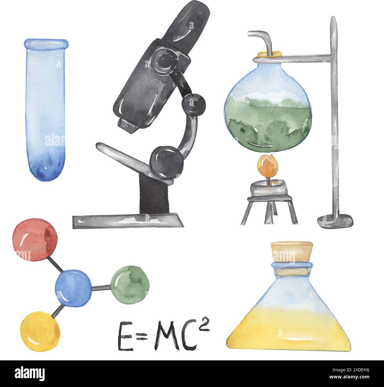 Watercolor science elements illustration, chemistry clipart set ...