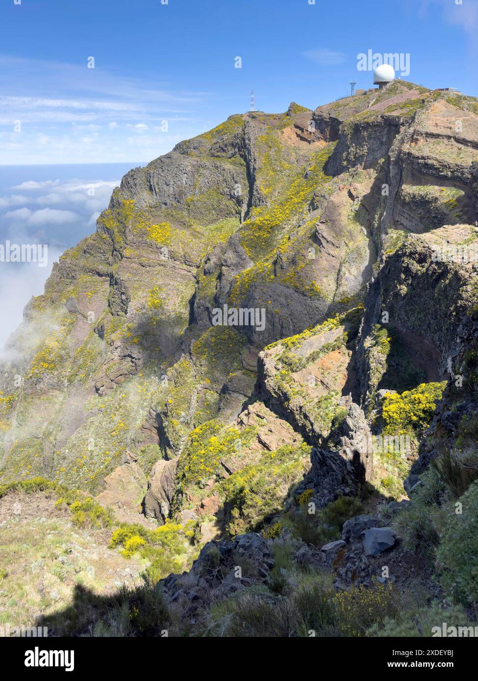 PR1 hiking trail with a view of the radar station on Pico Arieiro ...