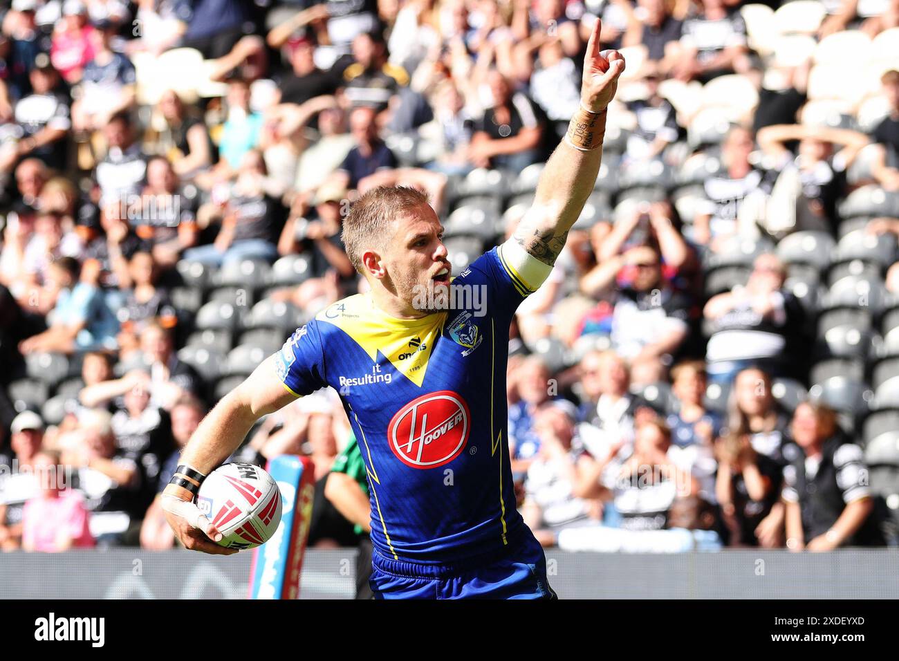 Warrington Wolves' Matt Dufty celebrates scoring their sides fourth try ...