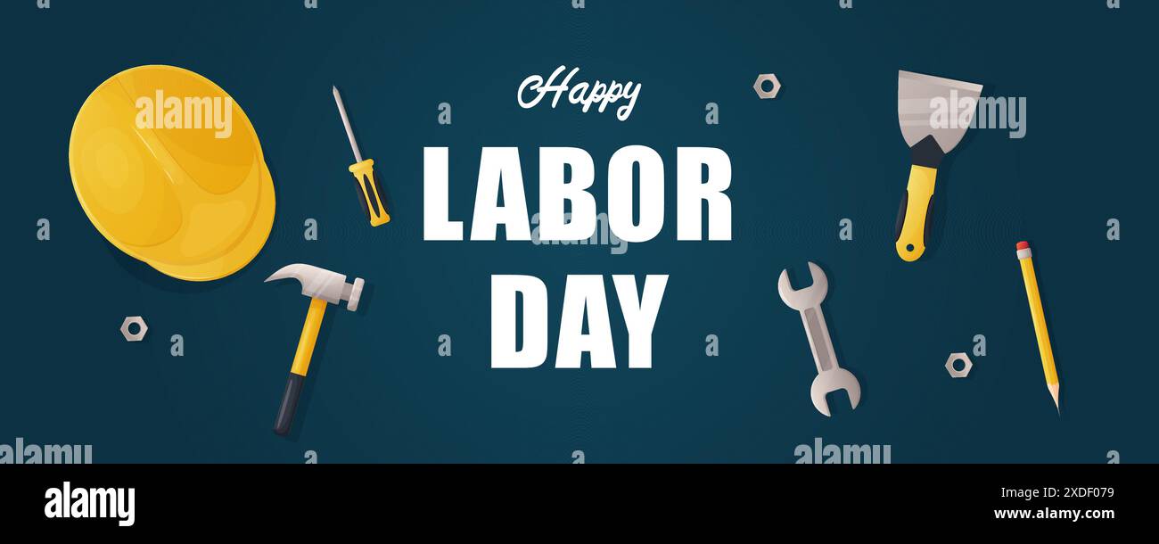 poster, happy Labor Day web banner, horizontal illustration Stock ...