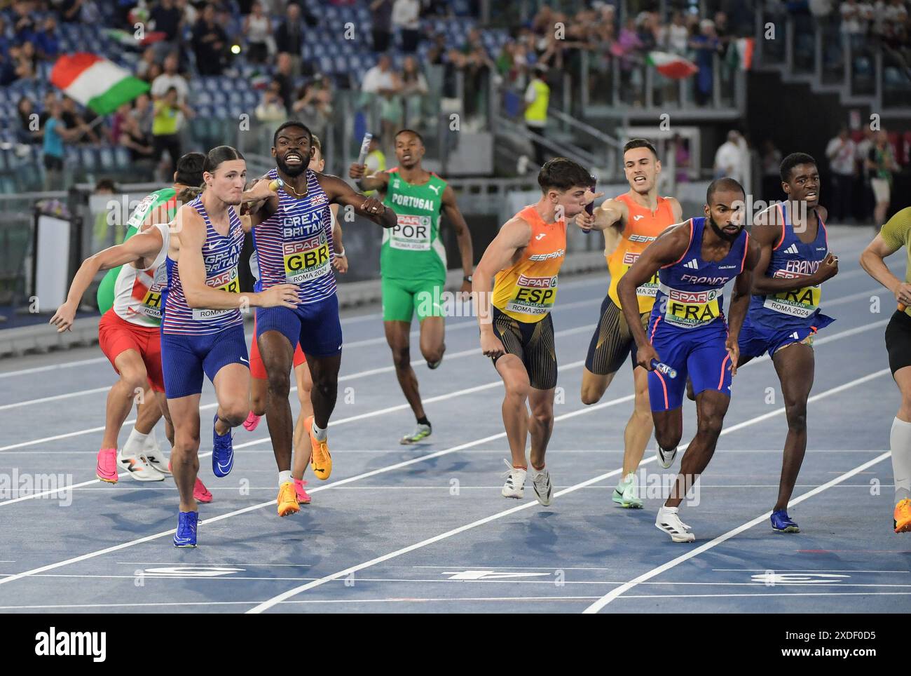 Toby Harries of Great Britain competing in the men’s 4x400m relay final ...