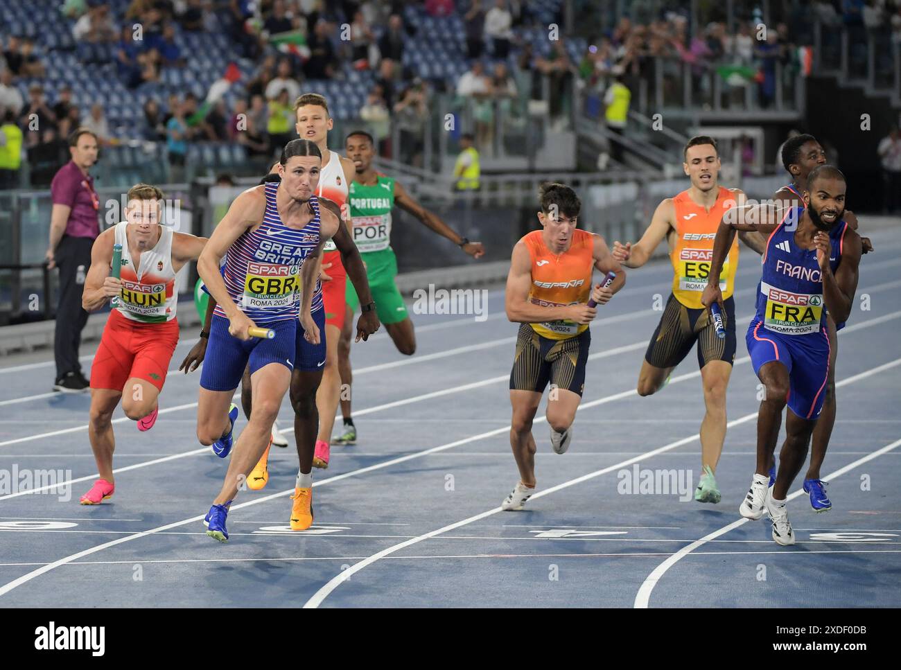 Toby Harries of Great Britain competing in the men’s 4x400m relay final ...