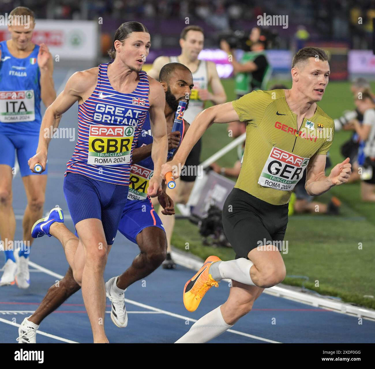 Toby Harries of Great Britain competing in the men’s 4x400m relay final ...