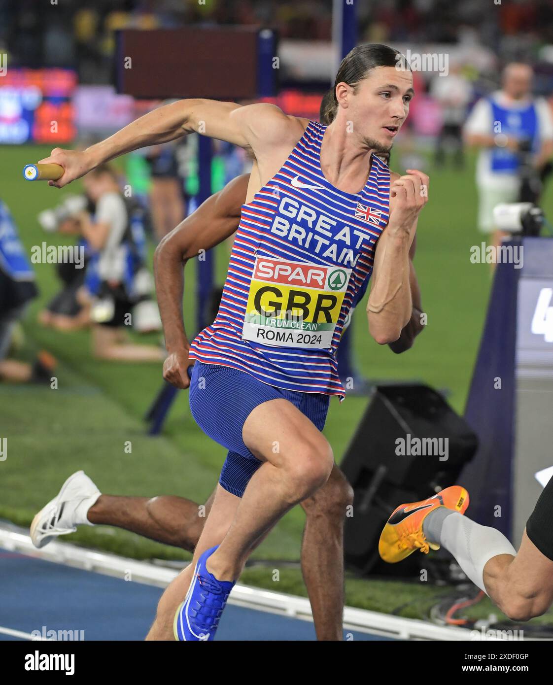 Toby Harries of Great Britain competing in the men’s 4x400m relay final ...