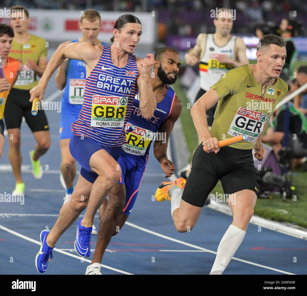 Toby Harries of Great Britain competing in the men’s 4x400m relay final ...