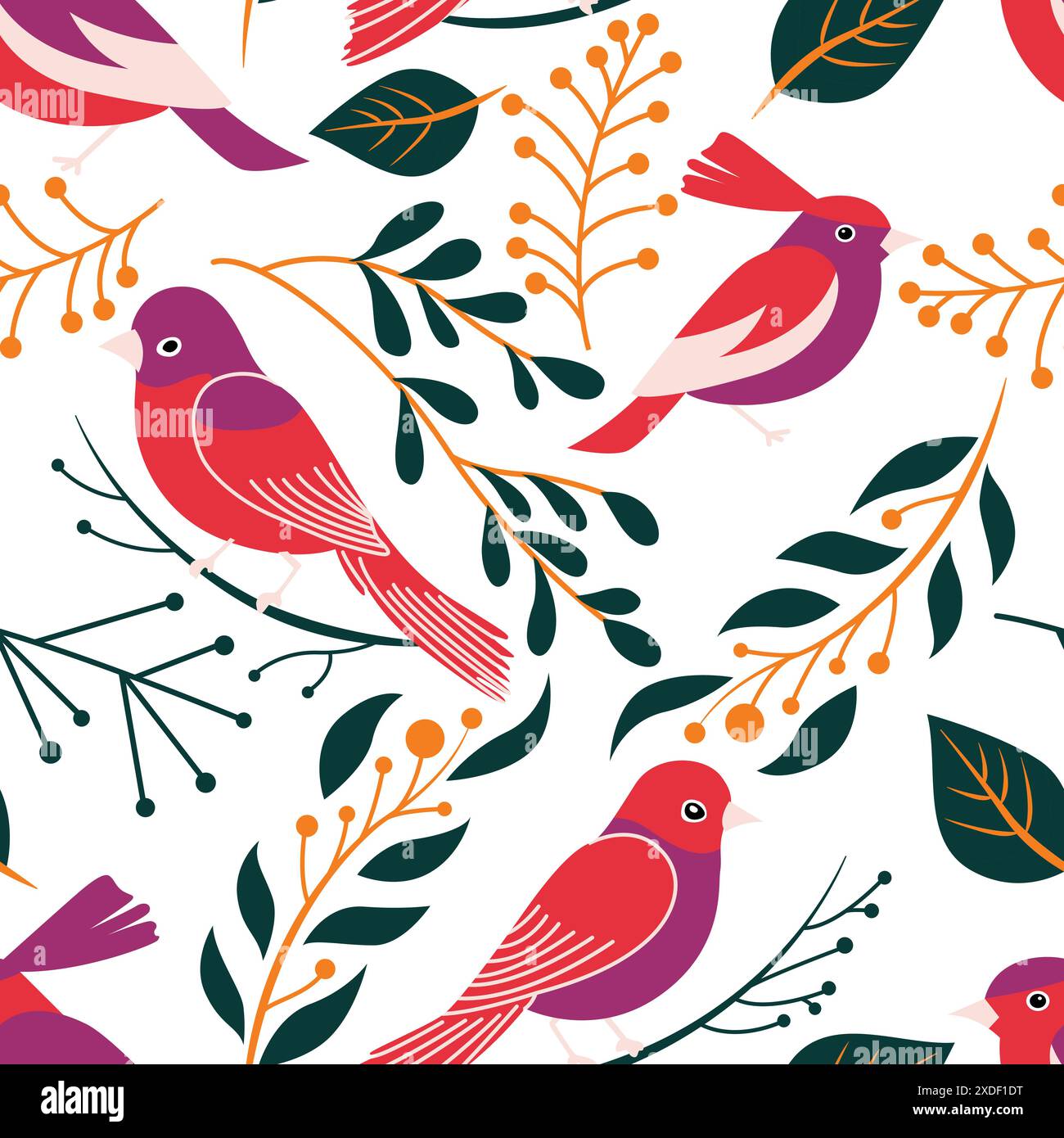 Modern botanical vector pattern design featuring birds and botanical ...