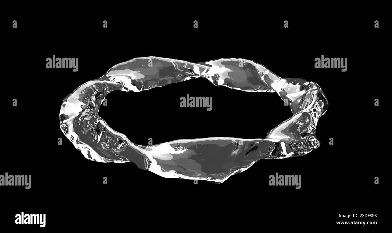 3d render of clear water liquid splash or flow on isolated black ...